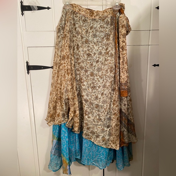 Skirts | Vintage Boho Two Layer Wrap Skirt Adjustable Size S M L 8 Silk ...